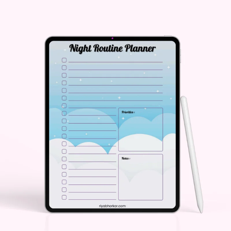 Blue Sky Night Routine Planning Sheet - Riya's Blogs